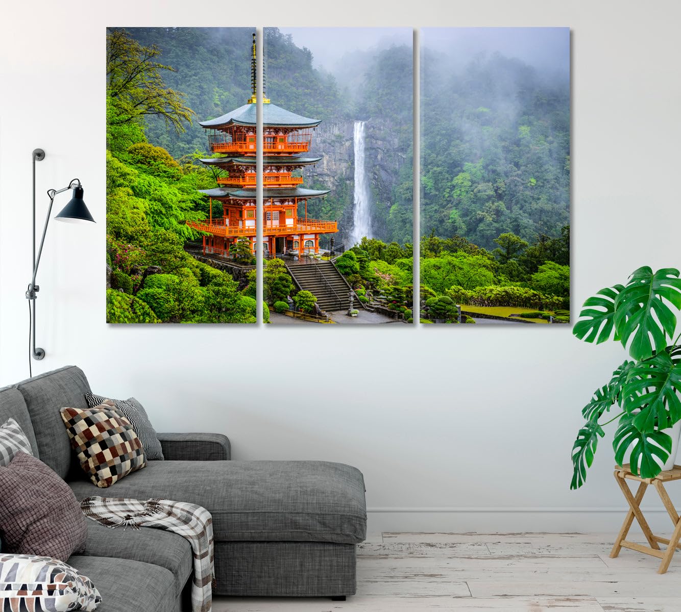 Seigantoji Pagoda and Nachi No Taki Waterfall Japan Canvas Print 1 Panel / 36x24 inches