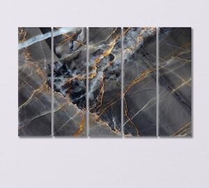 yellow and dark gray marble canvas print 5 panels / 36x24 inches