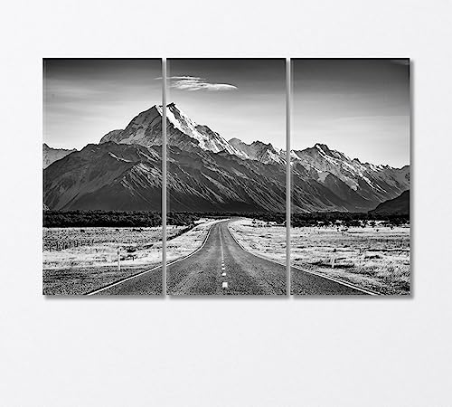 Road Leading Towards a Large Snow Capped Mountain Canvas Print 3 Panels / 36x24 inches