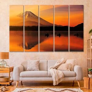 Silhouette of Three Fishermen on Boats on Shoji lake Japan Canvas Print 1 Panel / 36x24 inches