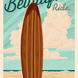 Coronado, California, Surfboard Letterpress, Life is a Beautiful Ride, (24x36 Wrapped Canvas, Wall Decor, Artwork)