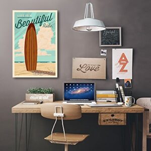 Coronado, California, Surfboard Letterpress, Life is a Beautiful Ride, (24x36 Wrapped Canvas, Wall Decor, Artwork)