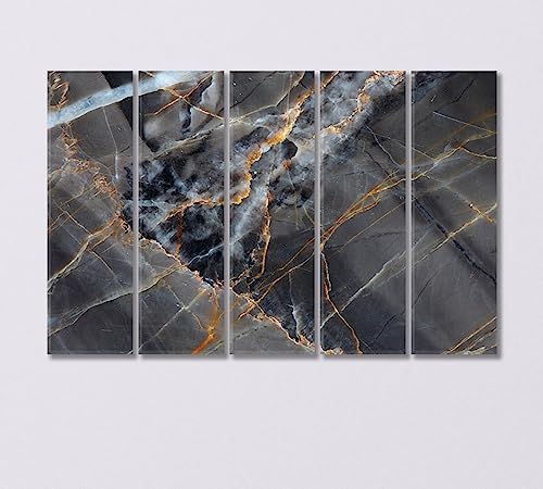 Yellow and Dark Gray Marble Canvas Print 3 Panels / 36x24 inches