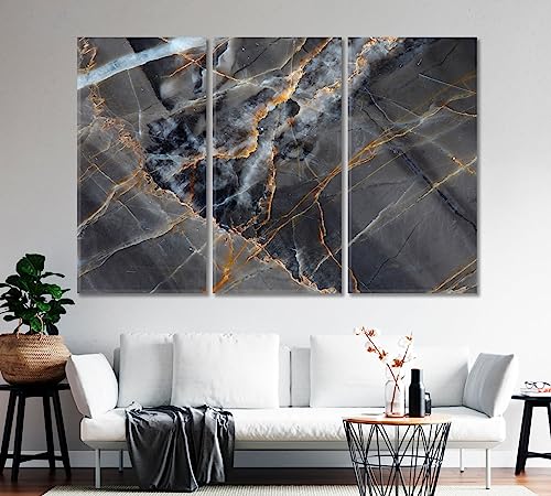 Yellow and Dark Gray Marble Canvas Print 3 Panels / 36x24 inches