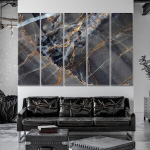 Yellow and Dark Gray Marble Canvas Print 3 Panels / 36x24 inches