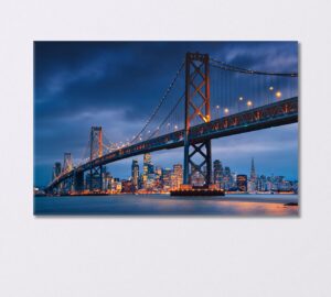 downtown san francisco with oakland bridge usa canvas print 1 panel / 36x24 inches