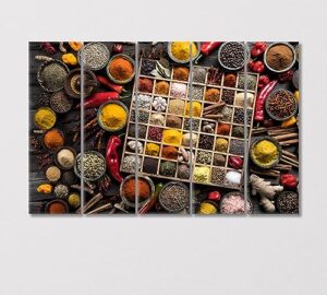 variety of spices and herbs canvas print 5 panels / 36x24 inches