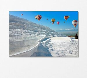 balloons over the thermal springs of pamukkale canvas print 1 panel / 36x24 inches