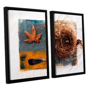 artwall 2 piece elana ray's nest with eggs feather & sycamore leaf floater framed canvas, 24 x 36", multicolor