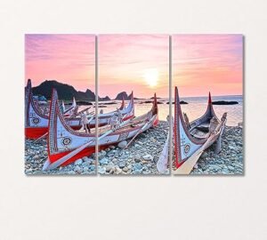 canoe on the sea coast thailand canvas print 3 panels / 36x24 inches