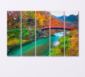 shinkyo bridge in autumn season japan canvas print 5 panels / 36x24 inches