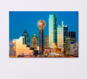 dallas skyline at sunset usa canvas print 1 panel / 36x24 inches