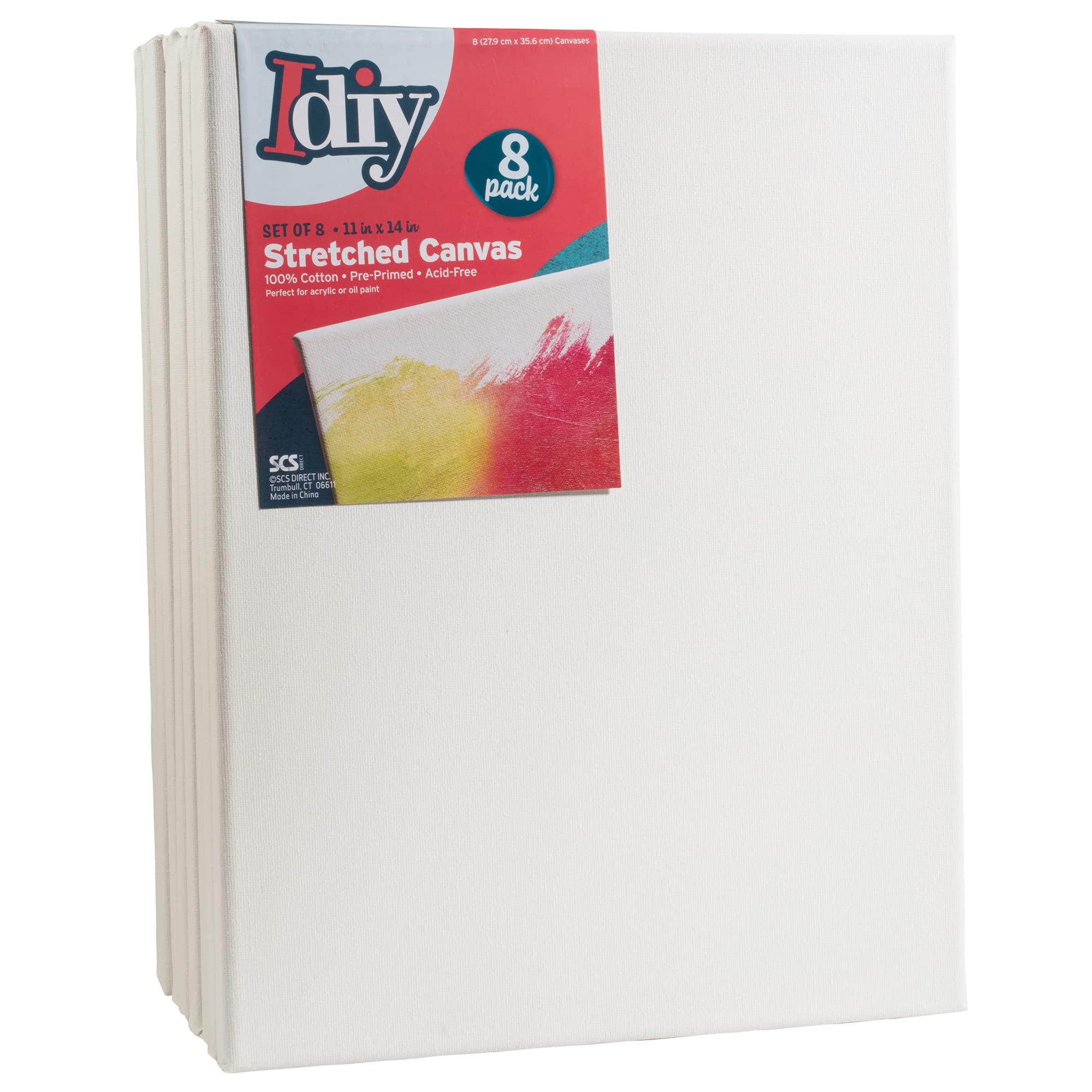 iDIY Stretched Canvas Board 11 x 14 (Set of 8) 5/8" - Classic White Blank, Pre Primed for Oils or Acrylics, 100% Cotton, Acid Free - Professional Grade for Painting or Art Project, Craft, Mixed Media