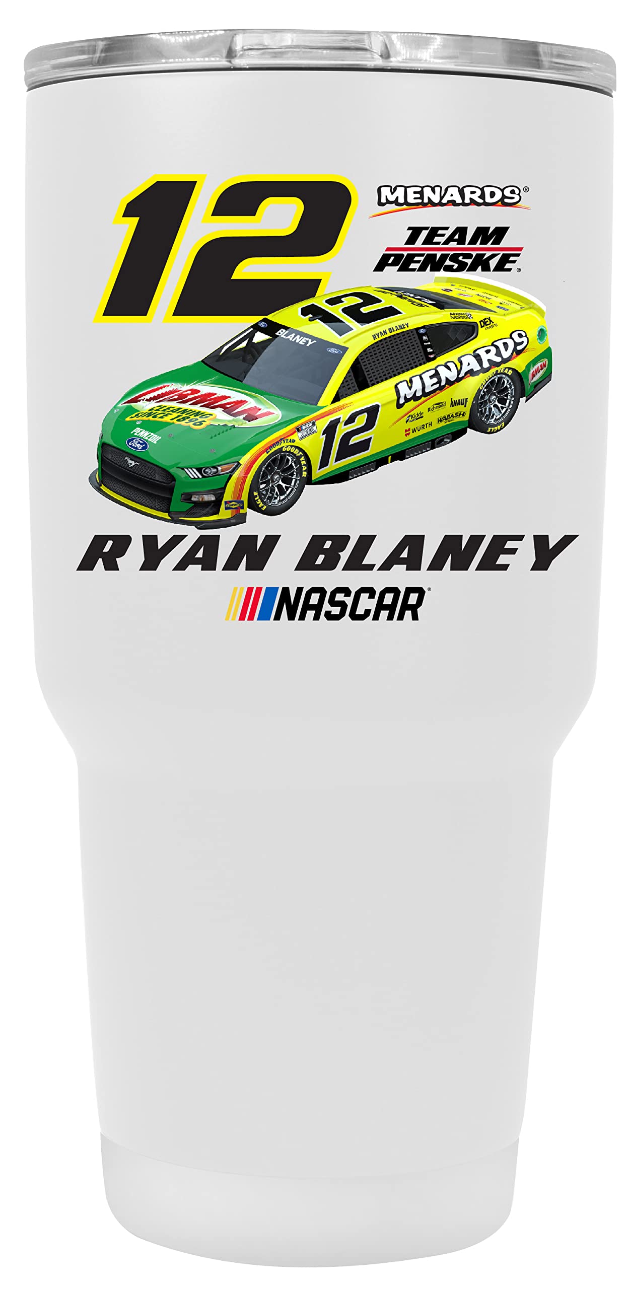 R and R Imports Nascar # 12 Ryan Blaney 24 oz Stainless Steel Tumbler Car Design White