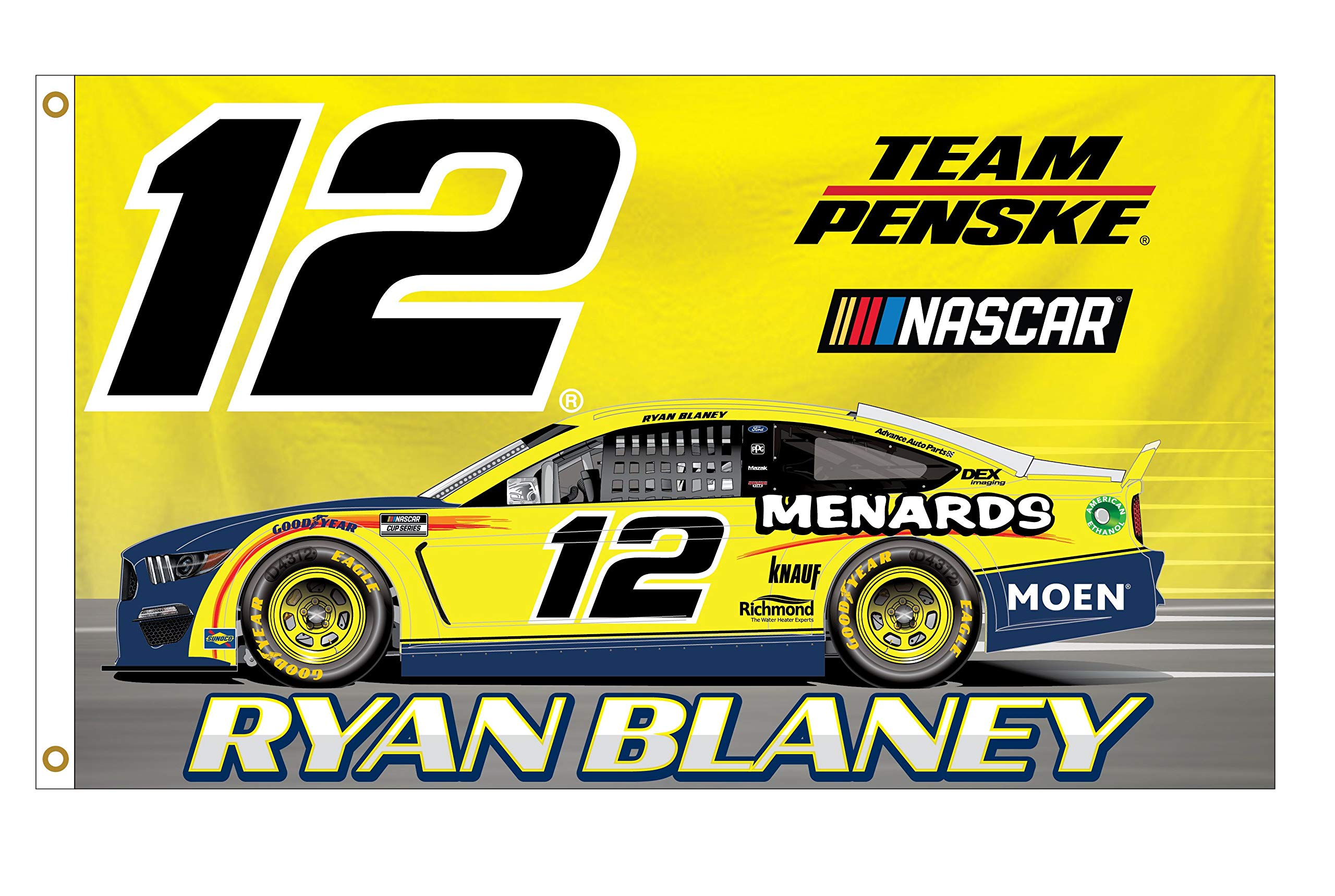 R and R Imports, Inc Ryan Blaney #12 3' x 5' Flag with Car New for 2021