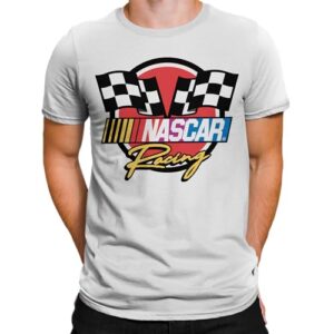 nascar checkered racing flag men's and women's short sleeve t-shirt (white, large)