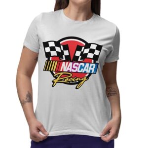 NASCAR Checkered Racing Flag Men's and Women's Short Sleeve T-Shirt (White, Large)