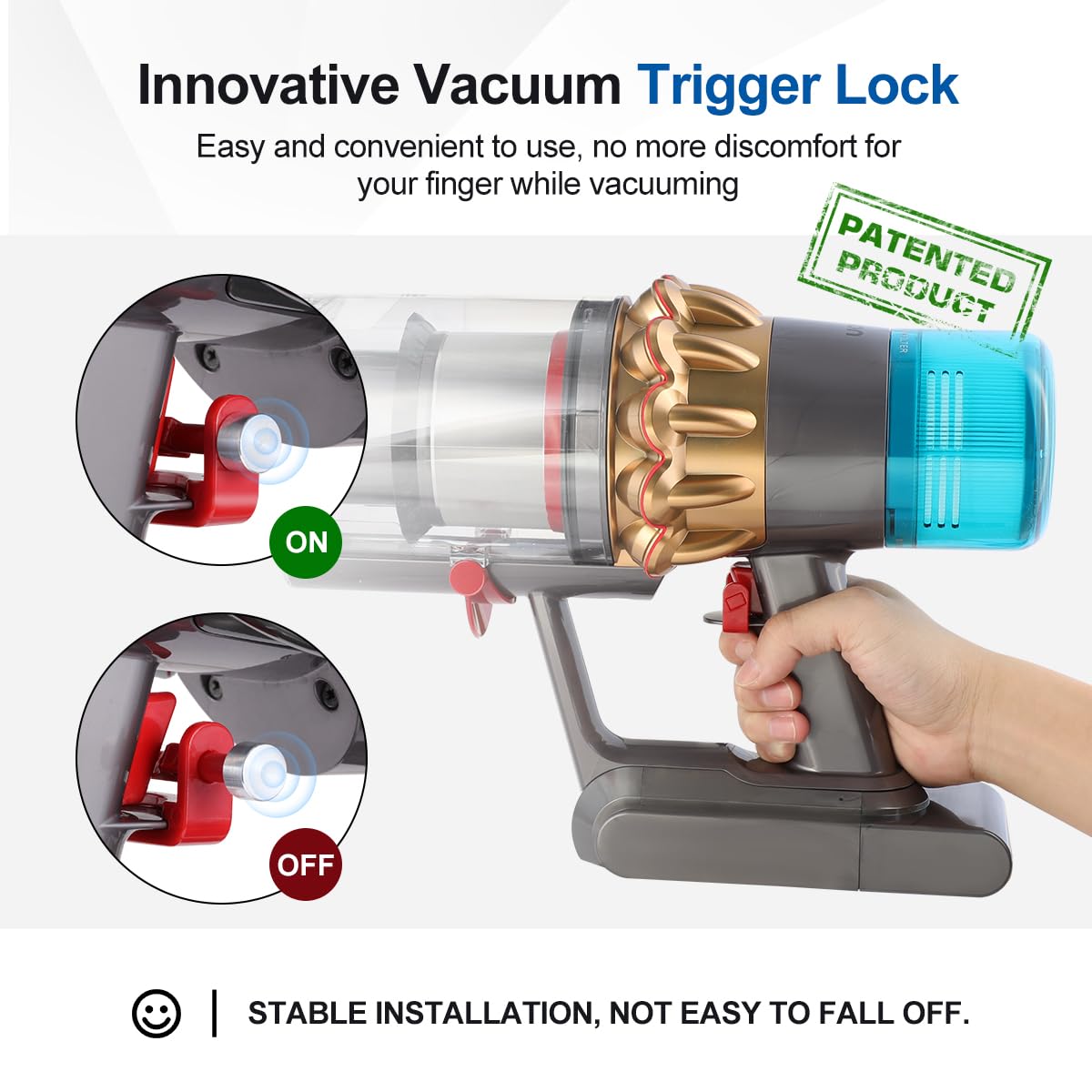 LANMU Trigger Lock Compatible with Dyson V6 V7 V8 V10 V11 V15 Detect Absolute Animal Motorhead Vacuum Cleaner, Power Button Attachments, Free Your Finger (Not for Outsize)