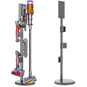 lasvea vacuum stand for dyson v15 detect,v12,v11,v10,v8, v7-sturdy aluminum tube storage holder, 6.2 lbs steel base,3 accessory clips for up to 9 attachments & charger, with trigger lock