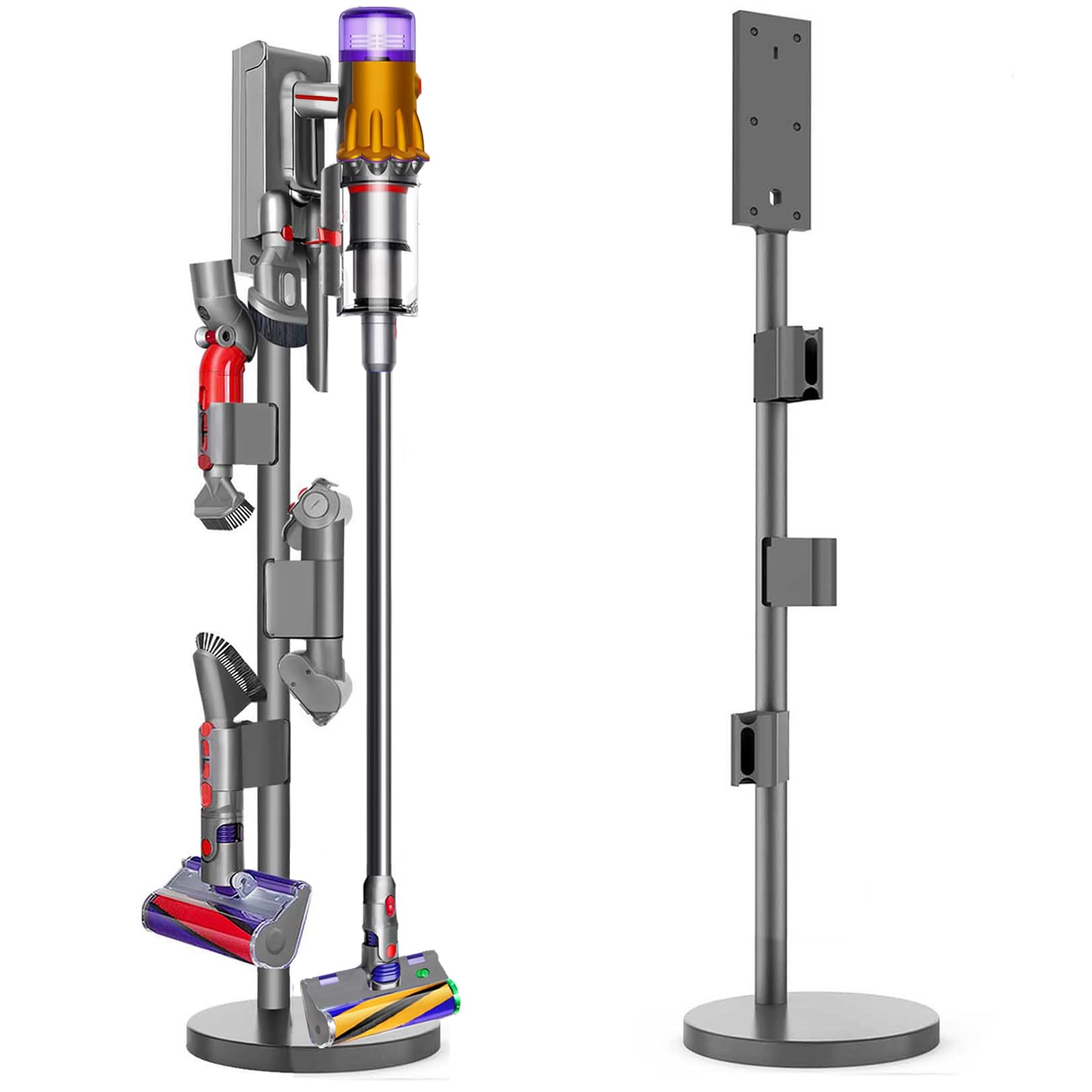 Lasvea Vacuum Stand for Dyson V15 Detect,V12,V11,V10,V8, V7-Sturdy Aluminum Tube Storage Holder, 6.2 Lbs Steel Base,3 accessory clips for Up to 9 Attachments & Charger, With Trigger Lock