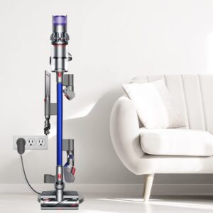 Lasvea Vacuum Stand for Dyson V15 Detect,V12,V11,V10,V8, V7-Sturdy Aluminum Tube Storage Holder, 6.2 Lbs Steel Base,3 accessory clips for Up to 9 Attachments & Charger, With Trigger Lock