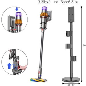 Lasvea Vacuum Stand for Dyson V15 Detect,V12,V11,V10,V8, V7-Sturdy Aluminum Tube Storage Holder, 6.2 Lbs Steel Base,3 accessory clips for Up to 9 Attachments & Charger, With Trigger Lock