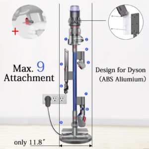 Lasvea Vacuum Stand for Dyson V15 Detect,V12,V11,V10,V8, V7-Sturdy Aluminum Tube Storage Holder, 6.2 Lbs Steel Base,3 accessory clips for Up to 9 Attachments & Charger, With Trigger Lock