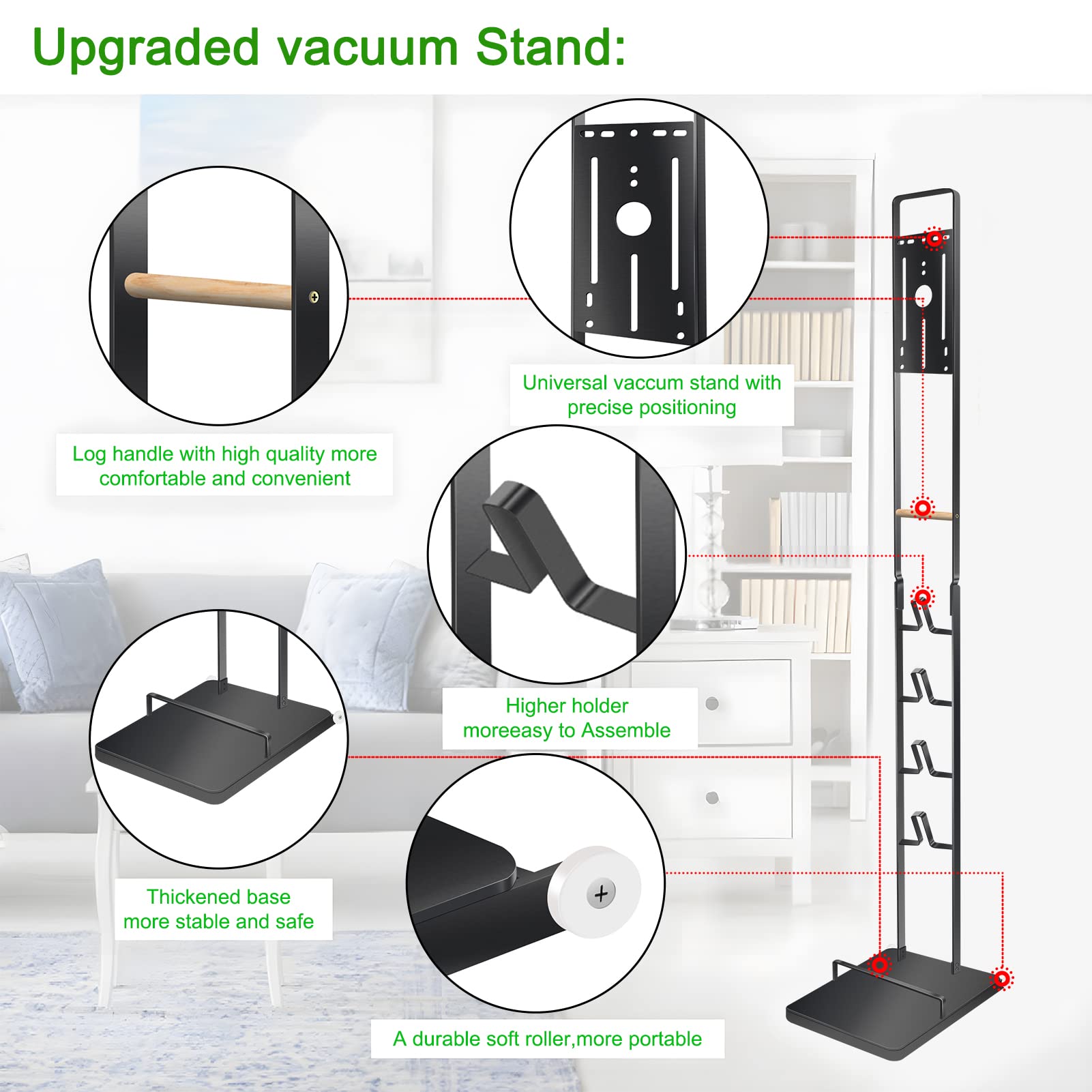 Haturi Vacuum Stand for Dyson V15 V11 V10 V8 V7 V6 - Vacuum Accessories Stable Metal Organizer Stand Holder, Dyson Handheld DC30 DC31 DC34 DC35 DC58 DC59 DC62 Cordless Vacuum Cleaners Storage Rack