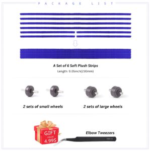 Soft Plush Strips and Wheels Kit Compatible with Dyson Vacuum Cleaner Soft Roller Cleaner Head Replacement parts, A Set of 6-Strips 9.1-Inch Soleplate Strips