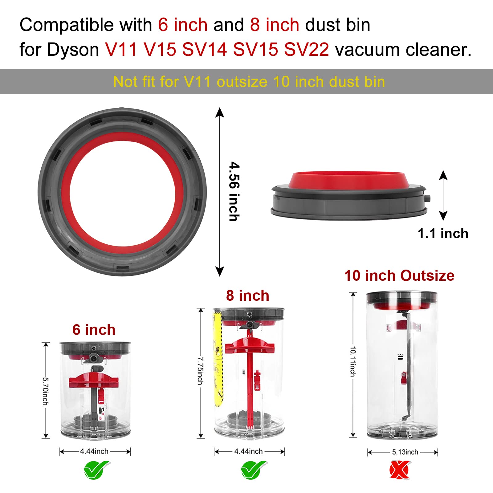 ilovelife Dust Bin Bucket Top Fixed Sealing Ring Compatible with Dyson V11 V15 SV14 SV15 Vacuum Cleaner Repair Accessories Part