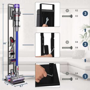 Lasvea Vacuum Stand for Dyson V6, V7, V8, V10, V11, V12, V15 Cordless Cleaners - Heavy Base Metal Bracket Holder with Trigger Lock, On/Off Control Clamp, Accessory & Attachment Storage