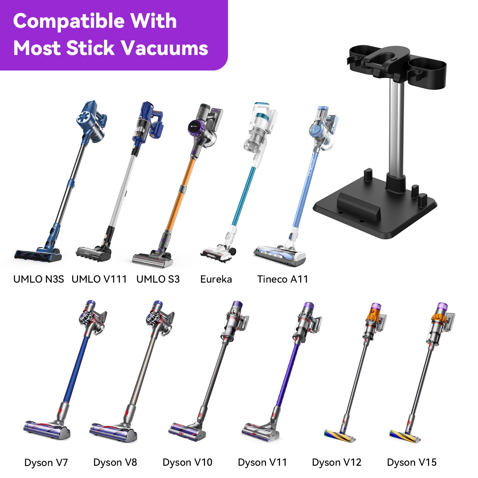 UMLo VS5 Stand Holder for Cordless Vacuum Cleaner Compatible S3 N3S S500 V111 N3/Dyson V7 V8 V10 V11 V15/Tineco, and More Stick Vacuum & Attachments