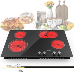 electric cooktop 30 inch, electric stove 4 burner built-in electric cooktop,7200w radiant electric cooktop stove itop,9 power levels,timer,knob control,kid safety lock,220-240v for hard wire(no plug)