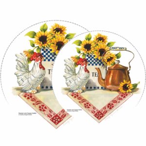 reston lloyd electric stove burner covers, set of 4, rooster & copper kettle all-over pattern