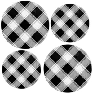 reston lloyd buffalo check electric stove burner covers, set of 4, (2) 10" & (2) 8", black/white