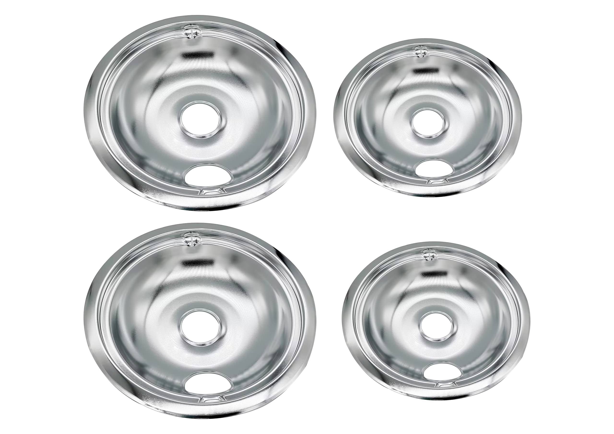 Amazinpure WB31T10010 and WB31T10011 Replacement Chrome Drip Pans for GE/Hotpoint Electric Range with Locking Slot Includes 2 6-Inch and 2 8-Inch Pans, 4 Pack WB32T10008 WB32X10015 DP165 GE68C