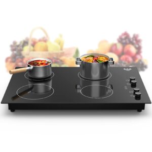 induction cooktop 30 inch, 6000w electric stove top 4 burners induction burner countertop and built-in potfya,220v-240v knob control,ceramic glass surface, suitable for magnetic pans