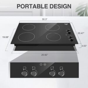 Induction Cooktop 30 Inch, 6000W Electric Stove Top 4 Burners Induction Burner Countertop and Built-in POTFYA,220v-240v Knob Control,Ceramic Glass Surface, Suitable for Magnetic Pans