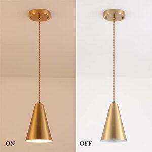 Gold Pendant Lights Kitchen Island,Dining Room Light Fixtures Over Table 3 Pack with Brushed Brass Cone Metal Shade, Modern Farmhouse Mini Chandeliers,Adjustable Cord Hanging Lighting for Bar,Sink