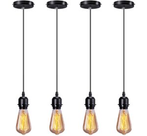 elibbren industrial mini pendant light kit e26 e27 base edison vintage style black cord hanging light fixture with ul lamp holder for kitchen bedroom home corridor studio office 4 pack