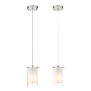 akezon modern glass pendant light 2 pack, adjustable hanging pendant lighting kitchen lights island dining room bathroom bar, brushed nickel finish