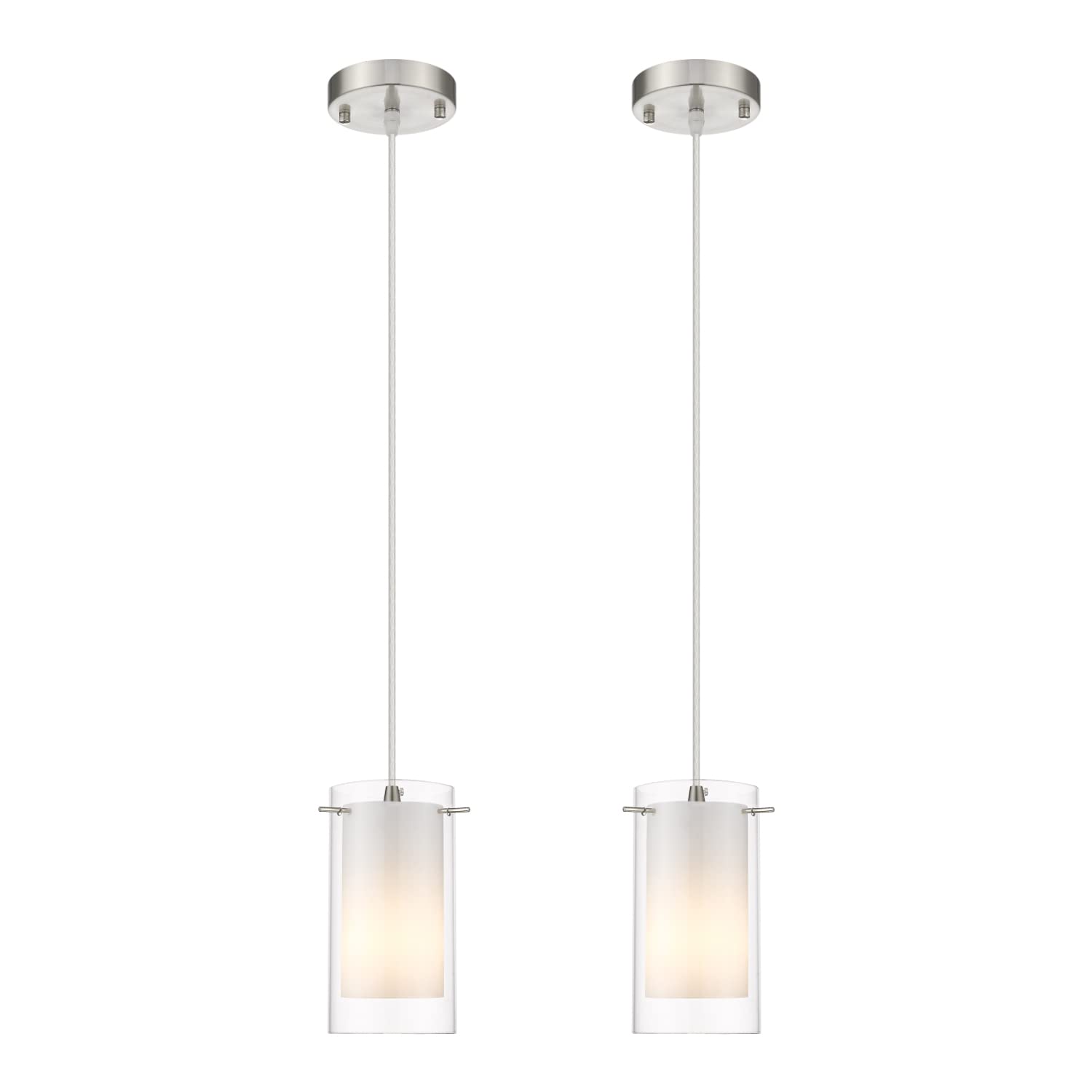 AKEZON Modern Glass Pendant Light 2 Pack, Adjustable Hanging Pendant Lighting Kitchen Lights Island Dining Room Bathroom Bar, Brushed Nickel Finish