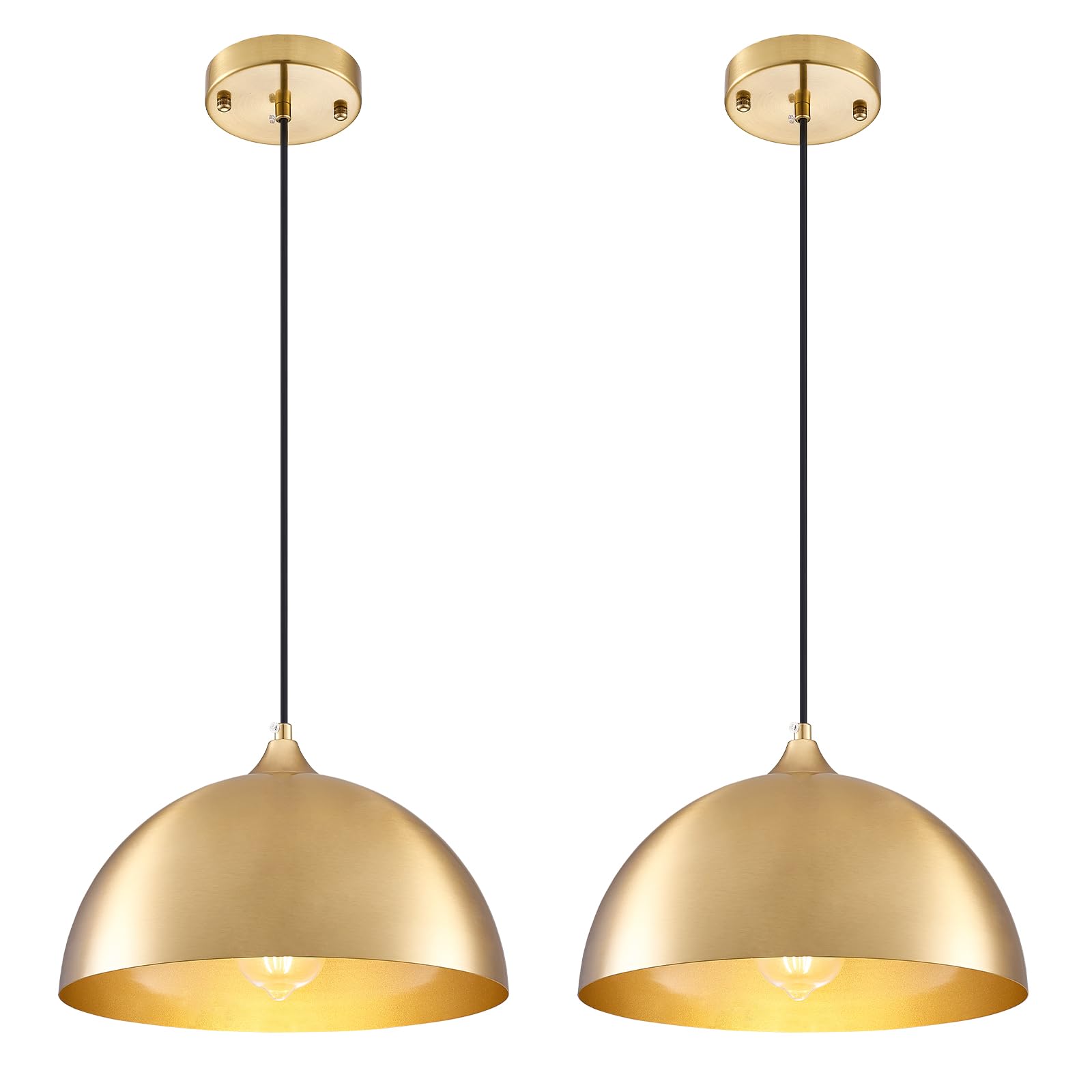 SESIMENT Gold-Electroplated Industrial Pendant Light 11.8inches 2 Packs,Mental Hanging Light Fixtures for Kitchen Island,Dome Pendant Light,Ceiling Light Fixtures for Restaurant Dining Room Aisle