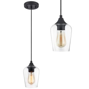 vonluce black pendant light for kitchen island, pendant light fixture w/hanging cord for bedroom & hallway, kitchen pendant lighting over island with clear glass shade