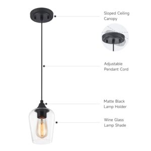 VONLUCE Black Pendant Light for Kitchen Island, Pendant Light Fixture w/Hanging Cord for Bedroom & Hallway, Kitchen Pendant Lighting Over Island with Clear Glass Shade