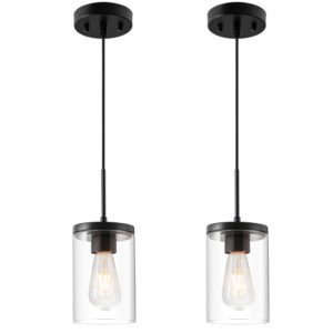 ouvr modern glass pendant light, adjustable hanging pendant lighting,60w modern clear glass pendant lighting for kitchen island hallway porch corridor bedroom - 2 pack