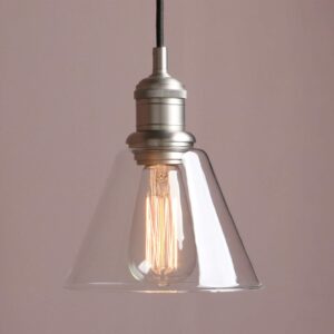 yosoan -light vintage edison hanging pendant light, mini funnel flared glass clear glass shade for kitchen bathroom porch living room dinning room office restaurants hotels bar island (brushed)