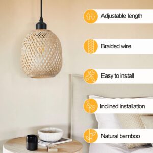 TERLEENART Set of 2 Mid Century Bohemian Rattan Bamboo Pendant Lighting,Torus Basket Woven Ceiling Chandelier for Kitchen Sink Dinning Room Living Room Bedroom Nightstands