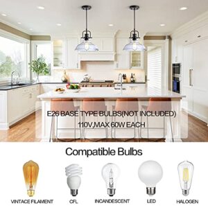 Zlepmlla Black Industrial Pendant Light Farmhouse 1-Light with Adjustable Cord, Clear Bubble Glass Shade,Rectangle Cute Hanging Lights for Hallway, Kitchen Island, Dinning Room