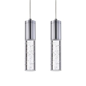 elli-riz pendant lights, integrated led 3000k warm light pendant light fixtures upgrade pendant lighting for kitchen island, premium bubble glass chromed finished modern pendant light, 2 pack